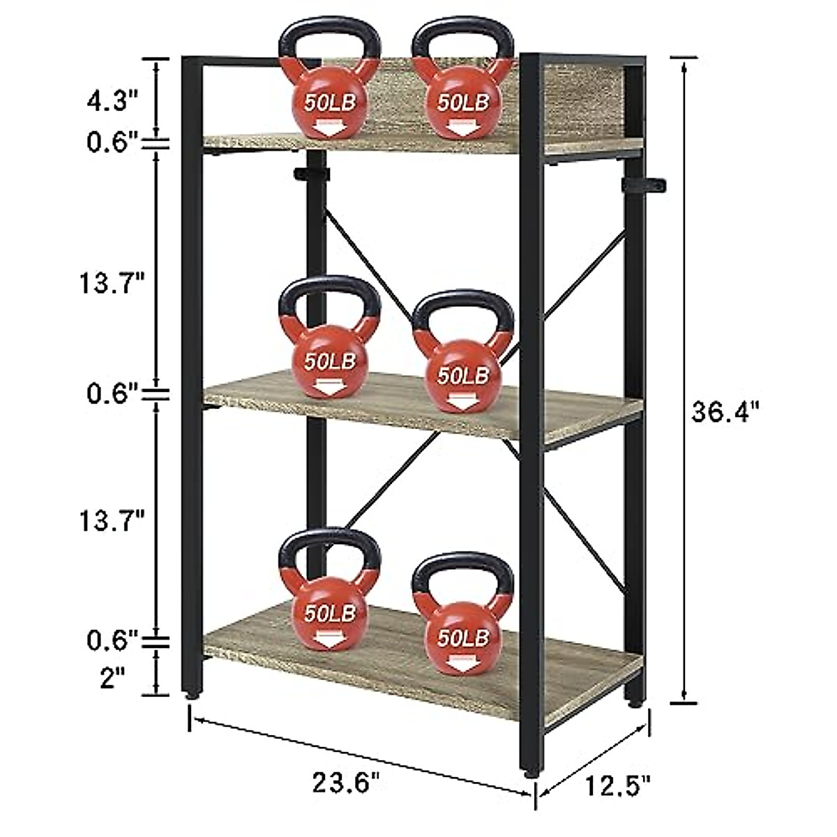 FSSunit Bookcase 3-Tier Industrial Bookshelf Open Wood Shelving Unit with Metal Frame for Living Room