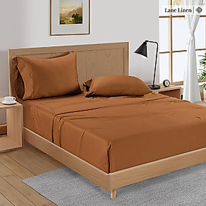 LANE LINEN Bamboo Sheets Queen - 100% Rayon from Bamboo Queen Sheets Set, 4 Pc Sheets for Queen Size Bed, Cooling Sheets, Soft & Breathable Bed Sheets Queen, Deep Pocket Queen Sheets - Pumpkin Spice