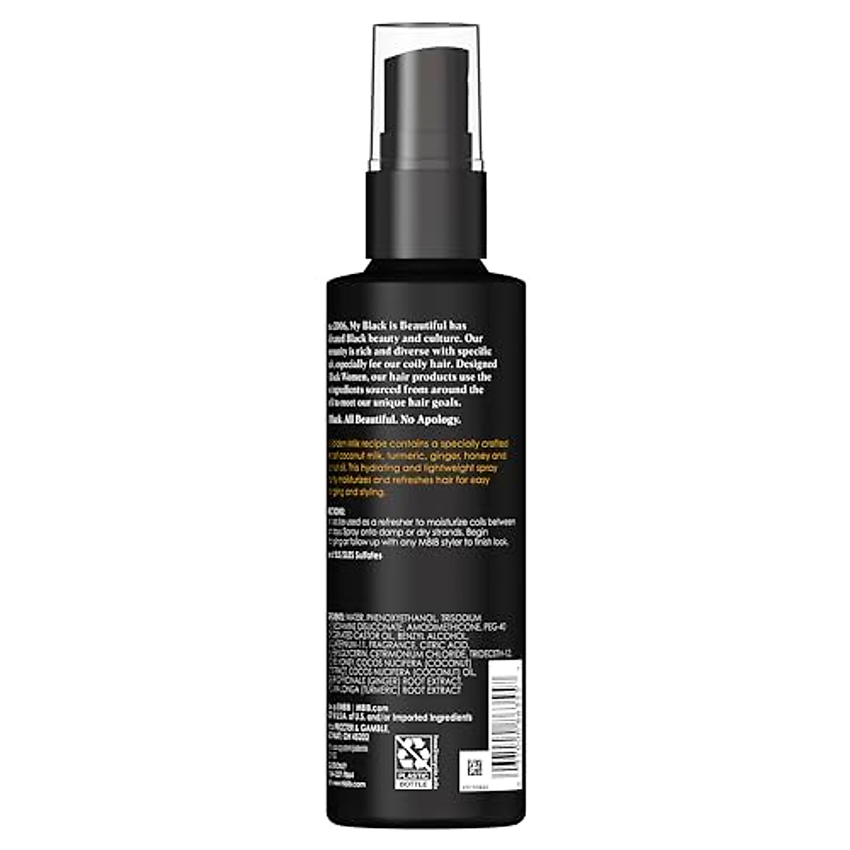 MY BLACK IS BEAUTIFUL Detangler Spray, Sulfate Free, for Curly and Coily Hair with Coconut Oil, Honey and Turmeric, 7.6 fl oz