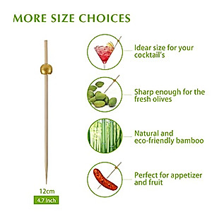 200 Pcs Cocktail Picks, 4.7 Inch Toothpicks for Appetizers, Bamboo Cocktail Sticks Skewers for Drinks, Desserts, Charcuterie, Wedding Party Fancy Toothpicks, Gold Pearl Mini Food Picks Decorative