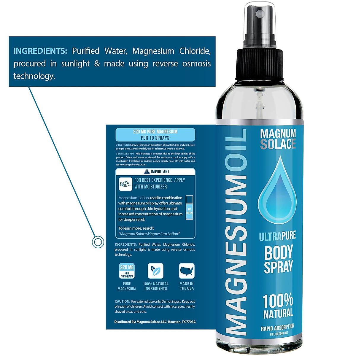 Pure Magnesium Oil Spray - 100% Natural Magnesium Spray - Sourced from The Dead Sea, 8 oz