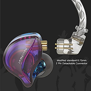 RevoNext Earbuds Wired in-Ear Headphones HiFi Stereo Earbuds with Microphone RH-212 IEM Earphone with Detachable Cable for Musicians Drummers Singers Earbuds（Purple）