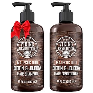 Viking Revolution Majestic Oud Mens Shampoo and Conditioner Set with Biotin and Jojoba Oil - Natural Hair Shampoo and Hair Conditioner for Men with Vitamin B5 - Mens Shampoo for Thinning Hair (17Oz)
