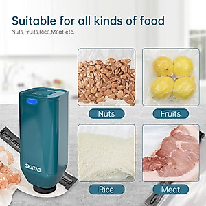 Sous Vide Bags,SEATAO Upgraded Electric Vacuum Sealer Rechargeable handheld vacuum sealer & reusable vacuum seal bags with 6 Vacuum Zipper Bags 1 sealing clips