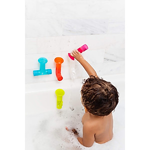 Boon PIPES Interactive Baby and Toddler Bath Tub Toys — Classic Colors — Colorful and Sensory Friendly Learning Baby Bathtub Toys— 12 Months and Up — 5 Count
