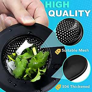 Sink Drain Strainer, 2 PCS Kitchen Sink Strainer - Upgraded Large Wide Rim 4.5" Diameter Stainless Sink Strainers for Kitchen Sinks, Suitable for Most Sink Drains, Anti Clogging - Regular Black