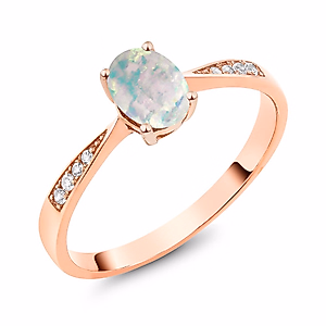 Gem Stone King 10K Rose Gold White Opal and White Diamond Engagement Ring For Women (0.69 Cttw, Gemstone October Birthstone, Oval Cabochon 7X5MM, Available In Size 5, 6, 7, 8, 9)