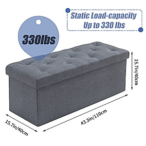 BRIAN & DANY 43 inch Ottoman with Storage, Linen Storage Ottoman Bench, Folding Ottoman Storage for Bedroom and Living Room - Gray