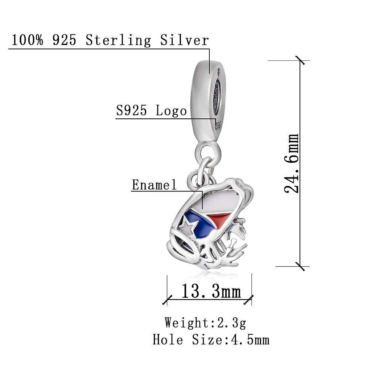 Puerto Rico Coqui Frog Dangle Charm - 925 Sterling Silver Red Blue White Enamel Country Flags Dangle Bead Charms, Fits Pandora Women Bracelet Necklace
