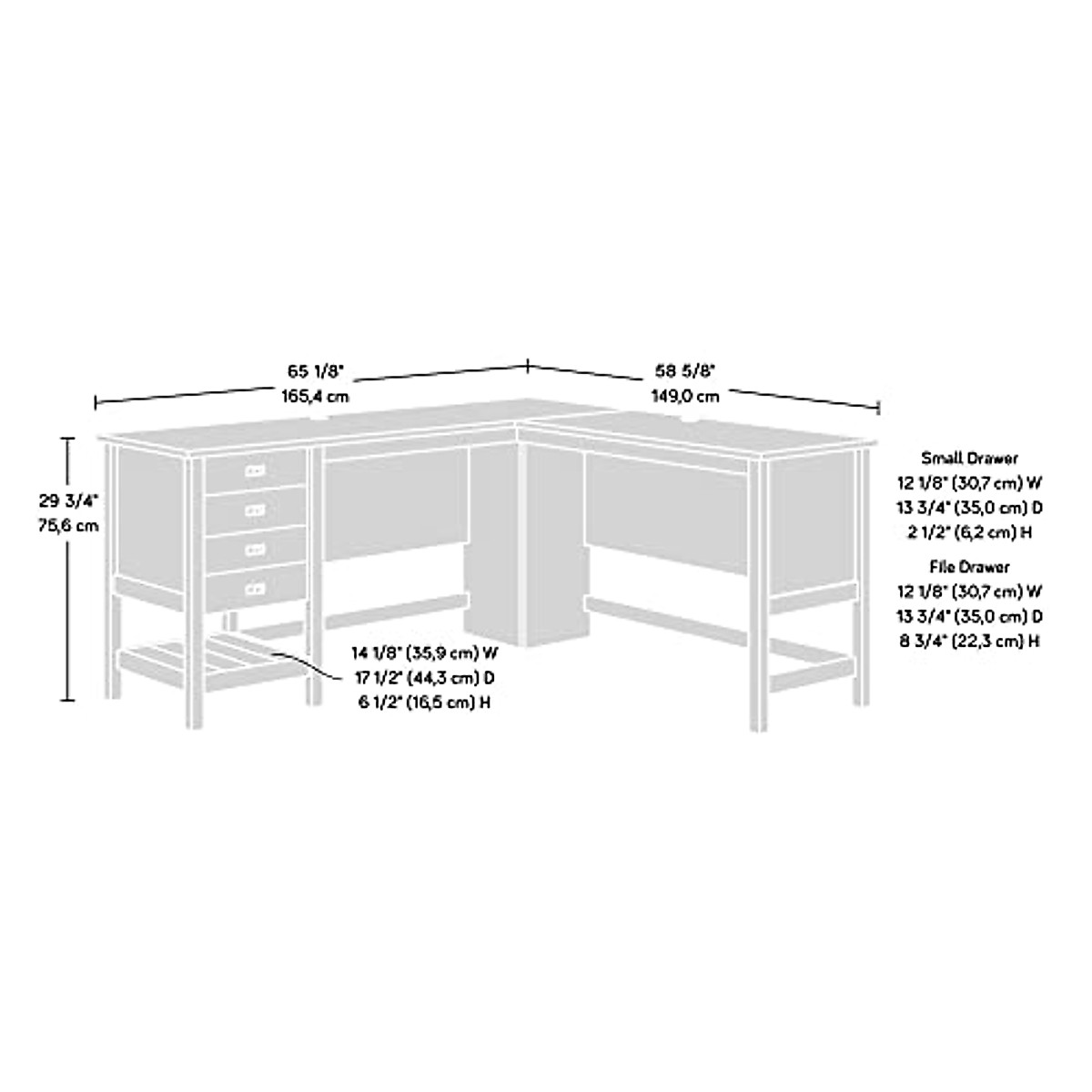 Sauder Cottage Road L-Desk, L: 65.12" x W: 58.66" x H: 29.76", Mystic Oak Finish