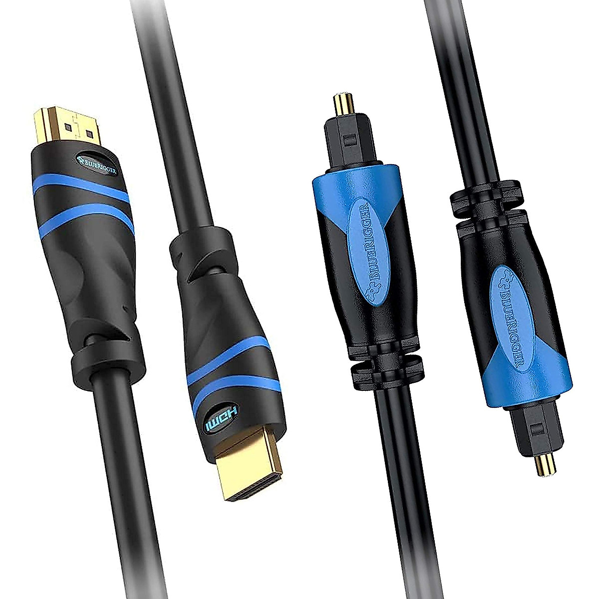 BlueRigger 25FT 4K HDMI Cable with 25FT Toslink Cable - Digital Optical Audio Cable (4K 30Hz, in-Wall CL3 Rated)