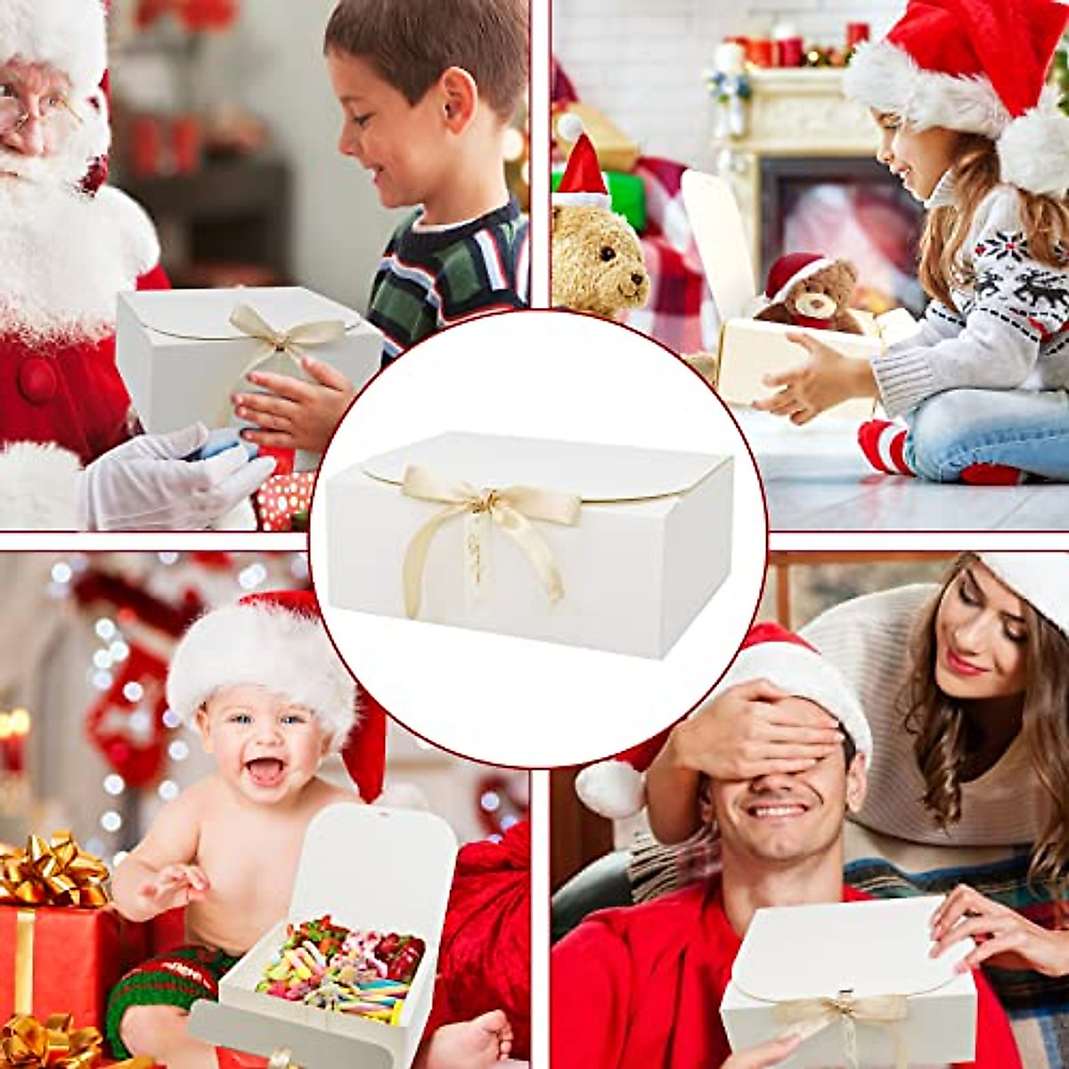 12Sets International Woman's Day Gift Boxes with Lids,10x8x4inch Large White Paper Present Box,Bridesmaid Proposal Box with Ribbon Thank You Card,for Wedding Anniversaries Birthdays Baby Shower Christmas Thanksgiving（White）