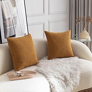 Rythome Ochre Comfy Teddy-Like Textured Throw Pillow Covers for Bed and Couch - 18"x18", Pack of 2