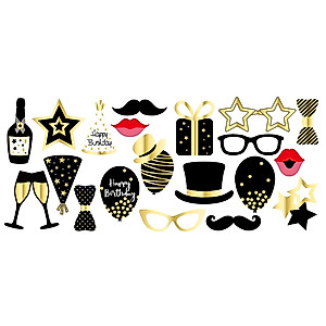 30 Guest Black and Gold Happy Birthday Gold Foil include Complete Party Pack 9" Dinner Paper Plates 7" Dessert Paper Plates 12 oz Cups 3 Ply Napkins Party Supplies