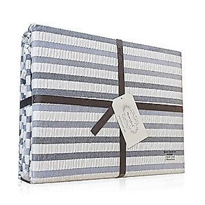 Merryfeel Seersucker Duvet Cover Set King,100% Cotton Woven Seersucker Stripe Bedding Set,3 Pieces (1 Comforter Cover with 2 Pilowwshams)- Blue King