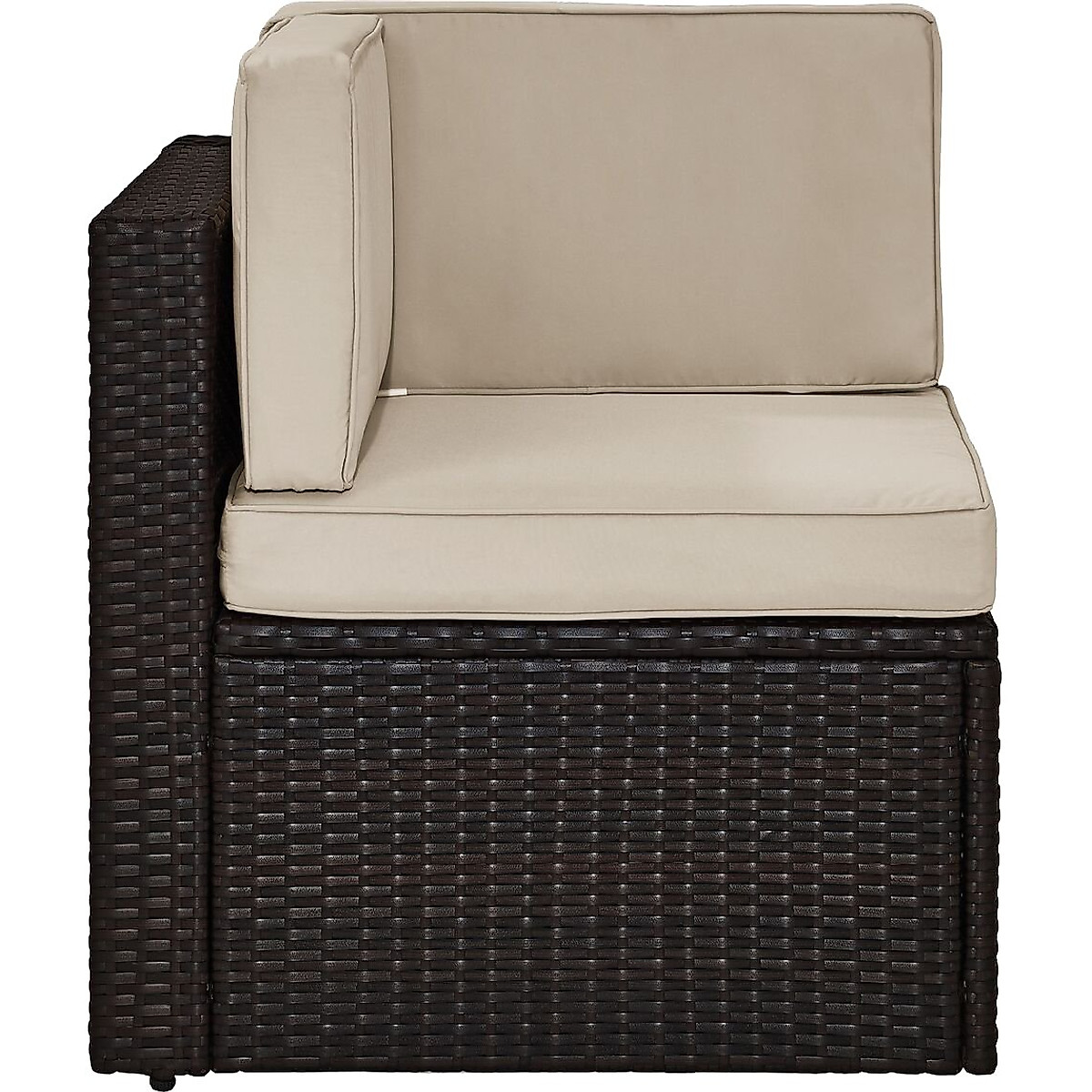Crosley Furniture Palm Harbor Corner Outdoor Sectional Chair, Wicker Patio Chairs for Porch, Deck, Backyard, Brown with Sand Cushions