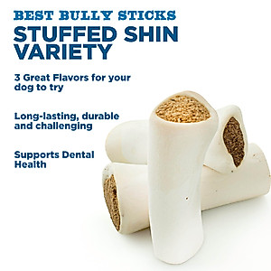 Best Bully Sticks 5-6" Variety Pack Filled Dog Bones 3 Pack Shin Bones for Dogs, Easily digestible, Long Lasting & Refillable Stuffed Dog Bones