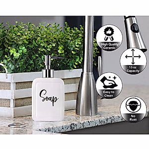 Home Acre Designs Farmhouse Kitchen Decor Ceramic Bundle-Spoon Rest-Sponge Holder-Salt and Pepper Shakers-Soap Dispenser-Farmhouse Decor-Rustic Home Decor Accessories-Black and White Kitchen Decor