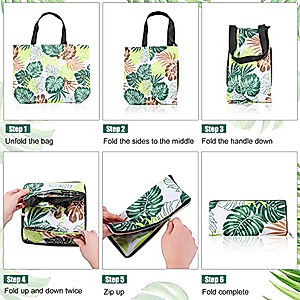 Woanger 4 Pcs Reusable Shopping Bags Washable Foldable Grocery Bags with Handles Zippered Waterproof Tote Oxford Bag (Simple Style)