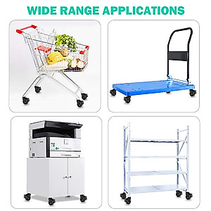 Hirate Threaded Stem Casters 3/8"-16UNC with Brake, Set of 4 Heavy Duty 3" Swivel Caster with Safety Locking for Workbench Trolley Carts with Lock Nuts