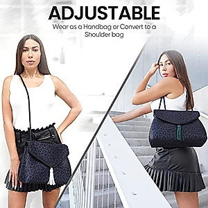 Cris Tassel Neoprene Tote Bag for Women - Crossbody Purse and Shoulder Bag - Neoprene Bag Leopard Print - Interchangeable Tassel Colors - Multipurpose Travel Purse, Beach Bag, Gym Bag, Pool Bag