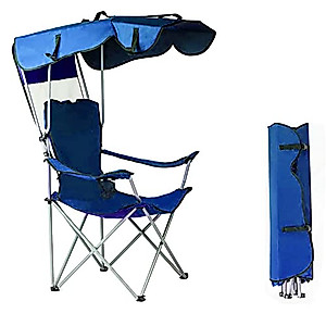 PLKO Camping Chairs with Canopy, Portable Quad Lawn Chair for Adults, Folding Recliner Chair with Cup Holder Outdoor Events and Shade,Support 350 LBS,Light Blue