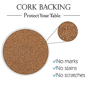 Drink Coasters Set of 6 with Holder, Lemon Absorbent Ceramic Coasters for Wooden Table, Rustic Coasters Cork Base New Home Decor House Warming Gift