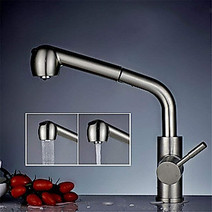304 Stainless Steel Kitchen Faucet Hot and Cold Mixer with Pull Out Spray Head, Universal Rotary and Double Outlet Switch The Shower Head Kitchen Sink Faucet Single Handle.