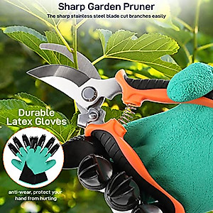 HEMOPLT Gardening Tools, 6-Piece Heavy Duty Garden Tool Set, Rust-Proof Gardening Hand Tools with Durable Organizer Handbag, Outdoor Hand Tools, Ideal Garden Tool Kit Gifts for Women and Men