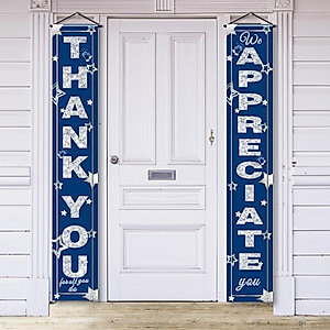 We Appreciate You Banner Decorations Thank You Door Banner Thank You for All You Do Backdrop for Teacher Employee Staff Doctors Nurse Poaster Volunteer Appreciation Week Party Porch Sign - Blue Silver