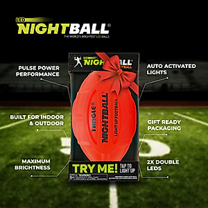 Nightball Tangle Glow in The Dark Inflatable LED Football - Light up Football with Bright LED Lights - Glow Football for Kids and Adults - Ideal Football Gifts for Teen Boys (Red)