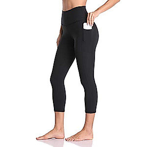 Colorfulkoala Women's High Waisted Yoga Capris 21" Inseam Leggings with Pockets (L, Black)