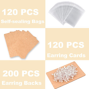Earring Cards for Selling Including 120 Pcs Earring Holder Cards, 120 Earring Packaging and 240 Pcs Earring Backs, for Earrings/Necklace/Jewelry Display, Jewelry Packaging 3.5x2.4 Inches (Brown)