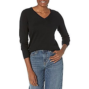 Amazon Essentials Women's Classic-Fit Lightweight Long-Sleeve V-Neck Sweater (Available in Plus Size), Black, Large