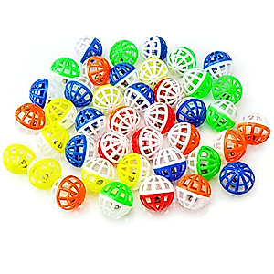 CHIWAVA 45PCS 1.6'' Cat Toy Ball with Bell Plastic Lattice Jingle Balls Kitten Chase Pounce Rattle Toy Assorted Color