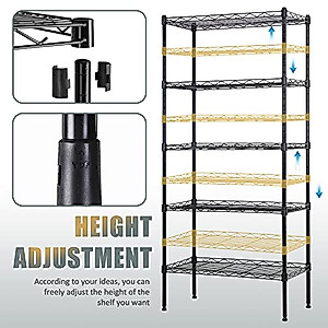NChanmar 5-Tier Metal Shelving Unit Storage Shelves Metal Shelves 48"x21"x12" Heavy Duty Metal Storage Rack Wire Rack NSF Height Adjustable for Home Kitchen Bathroom Garage Shelving(Black)