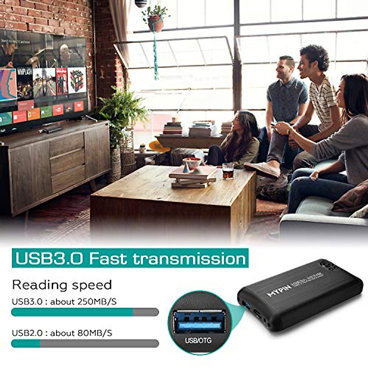 1080P USB3.0 HDMI Media Player Support 2.5" SATA HDD with HDMI/AV/Coaxial Output, Portable MP4 Player for Videos/Music/Photos from USB Drive/SD Card/Internal or External HDD