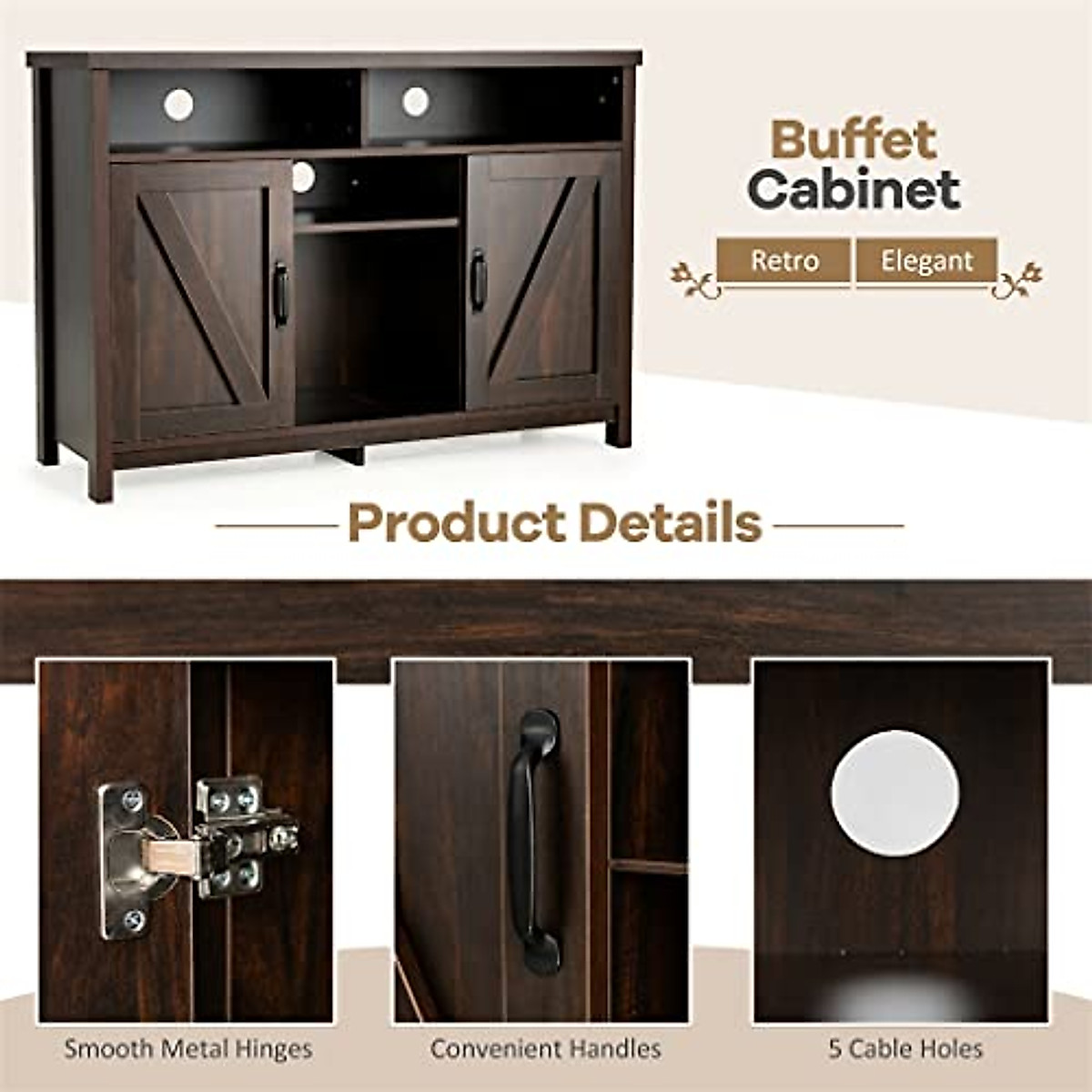 SEASD Buffet Storage Cabinet Farmhouse Sideboard with 9 Bottle Wine Rack and 2 Door Cabinets
