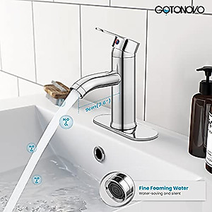 gotonovo Stainless Steel 304 Bathroom Faucet Chrome Polished Farmhouse Single Handle Lavatory Basin Vanity Sink Faucet with Supply Line
