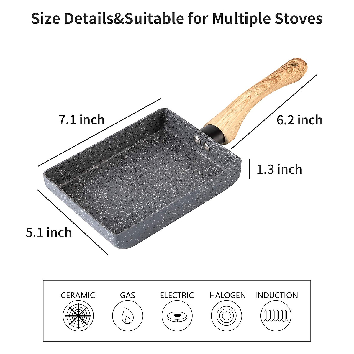 HooJay Japanese Omelette Pan,5"×7" Nonstick Tamagoyaki Egg Pan,Rectangle Small Frying Pan with Silicone Spatula & Brush,Gray