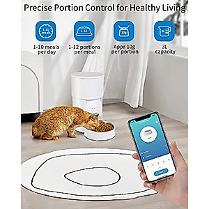 QLIFE Automatic Cat Dog Feeder: Dry Food Dispenser for Dog, Auto Pet Feeder, Portion Control Automatic Dog Feeder (White WiFi, 3L)