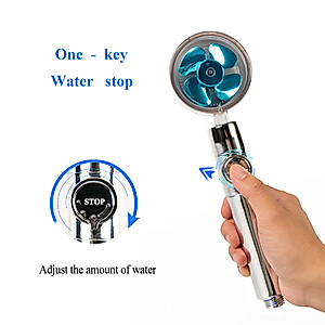 Alphyse Turbo Shower Head High Pressure, Vortex Shower Head with Handheld, Hydro Shower Head with Hose, 3 Filters and Turbo Fan, Blue