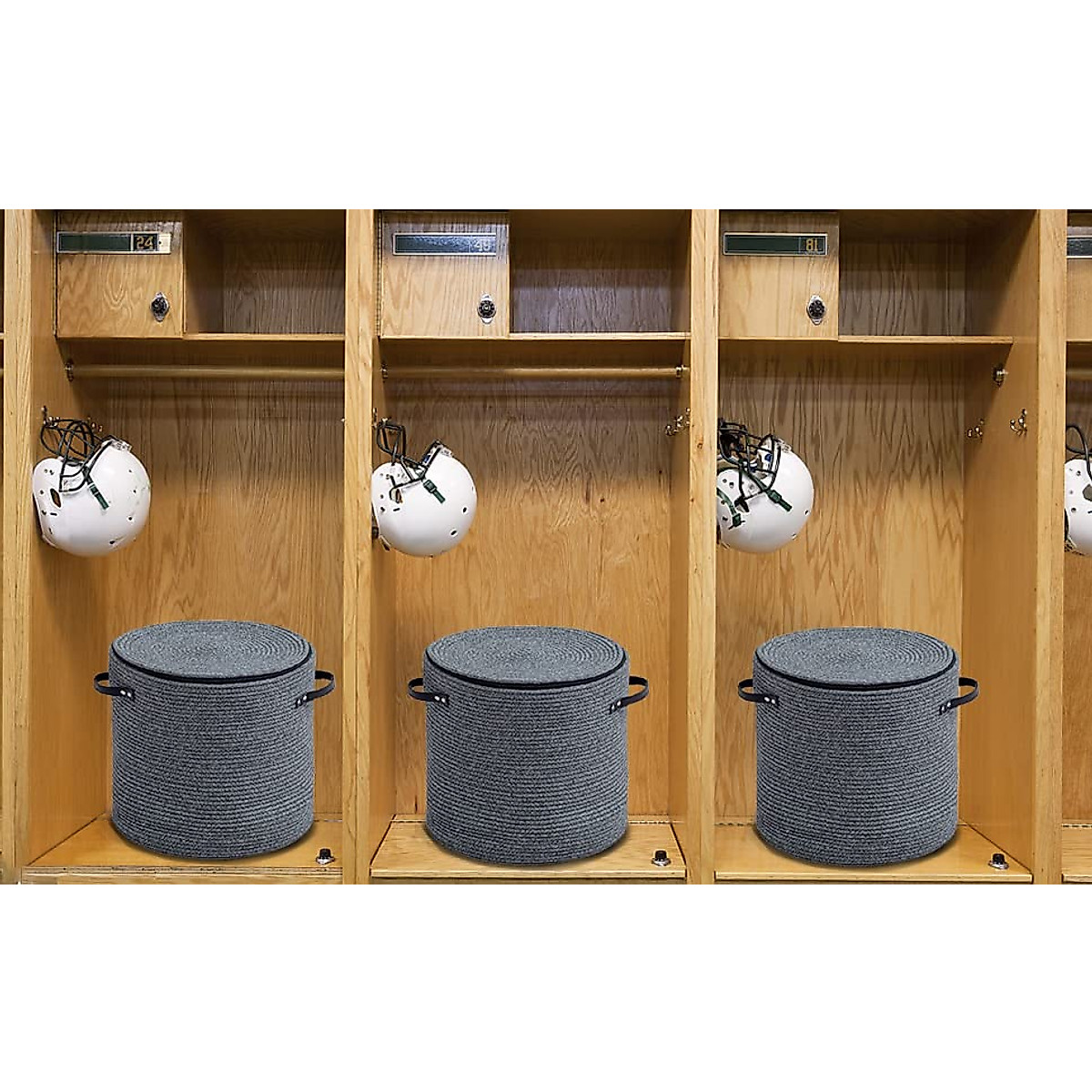 WAYIDEAL Cotton Rope Storage Basket with Lid & Wicker basket with Lid for Toys, Books, Multi-Purpose Storage Basket for Living Room,14x13inches(DARK GREY)