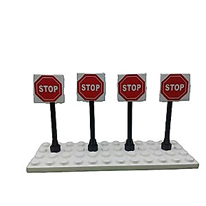 Road Signs, Traffic Lights, Post Box, Building Bricks Play Toys Miniature Traffic City Street Village 36 Piece Educational Learning Gift MOC Hobby 1:64 Scale (Stop Signs)