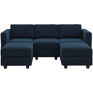 Belffin Modular Sectional Sofa with Double Chaise Velvet U Shaped Sofa Reversible Sectional Couch with Storage Blue