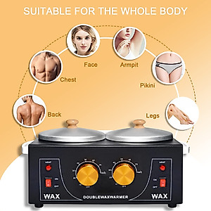 Double Wax Pot Electric Wax Warmer Professional Machine for Hair Removal, Wax Heater for Paraffin Facial Skin Body Spa Salon Equipment with 100 Waxing Cloth And 50 Removal Wooden Craft Sticks