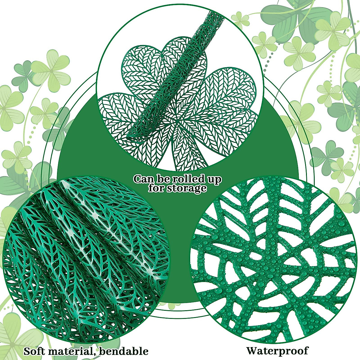 6 Pieces St. Patrick's Day Shamrock Placemat Green PVC Table Place Mat Non Slip Heat Resistant St Patrick's Day Placemats for Dining Kitchen Table Home Decoration, 16.5 Inch