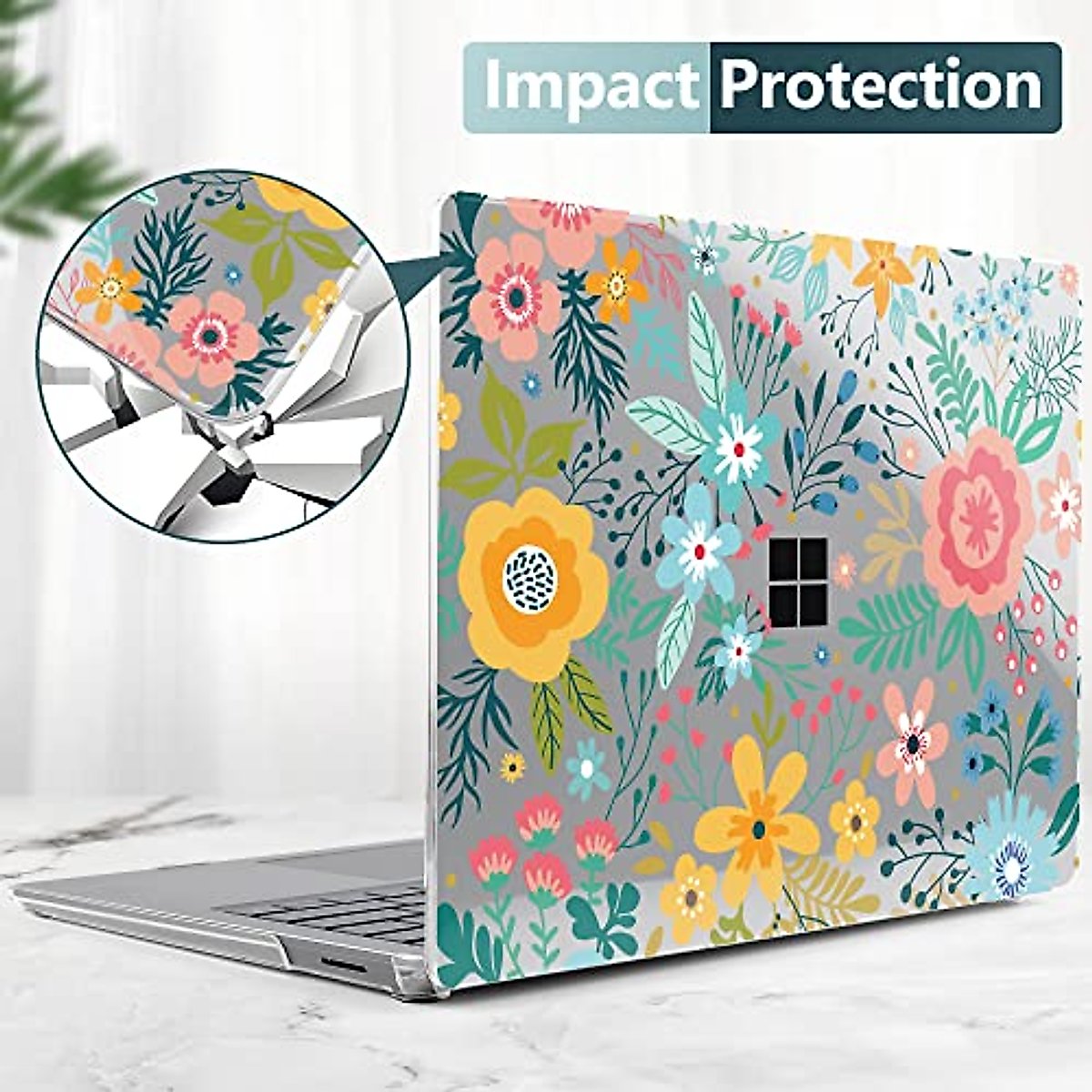 TWOLSKOO Case for 13.5" Microsoft Surface Laptop 5/4/3 with Metal Palm Rest Model 1951/1868, Plastic Hard Shell Case with Screen Protector + Keyboard Cover + Dust Plug, Abstract Flower