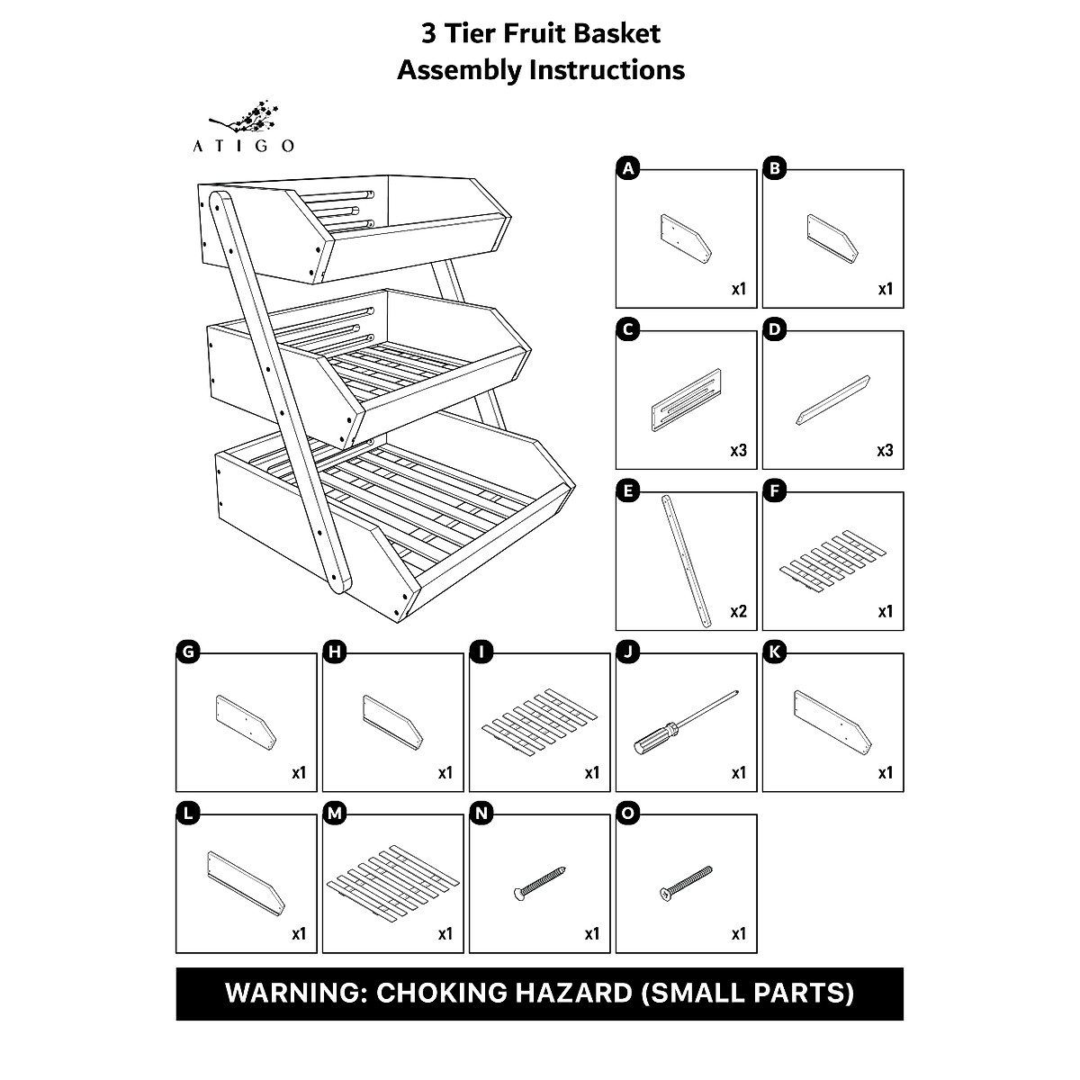 Atigo 3-Tier Bamboo Fruit Baskets/Bowls Kitchen Countertop Storage. Serves as the Perfect Potato, Bread, Vegetable, Snack, Fruteros Para Cocina Organizer/Produce Holder for Your Counter
