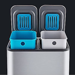 Trash Bin Trash Can Wastebasket Pedal Bin with Lid, Dual Sections Rectangular Kitchen Step Trash Can, Stainless Steel Garbage Can Rubbish Bin Bathroom Garbage Can Waste Bin (Color : OneColor, Size :